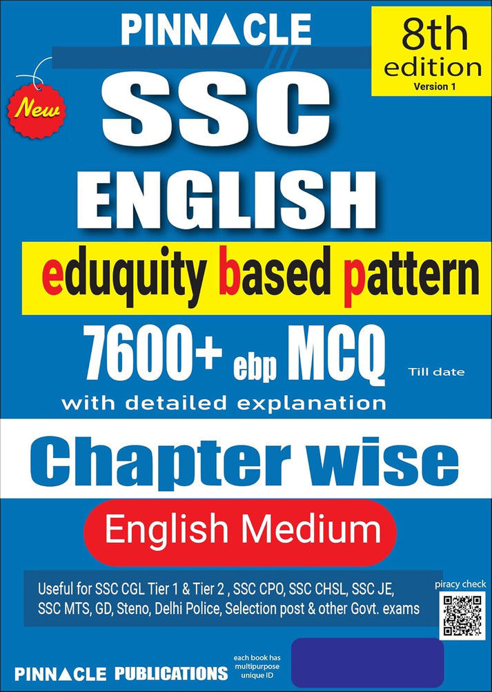 Pinnacle SSC English 7600+ Eduquity Based Pattern MCQ 2026 Book 8th ...